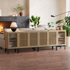 Ebern Designs Storage Cabinet,95" Farmhouse Sideboard Buffet Cabinet With Metal Base And ...